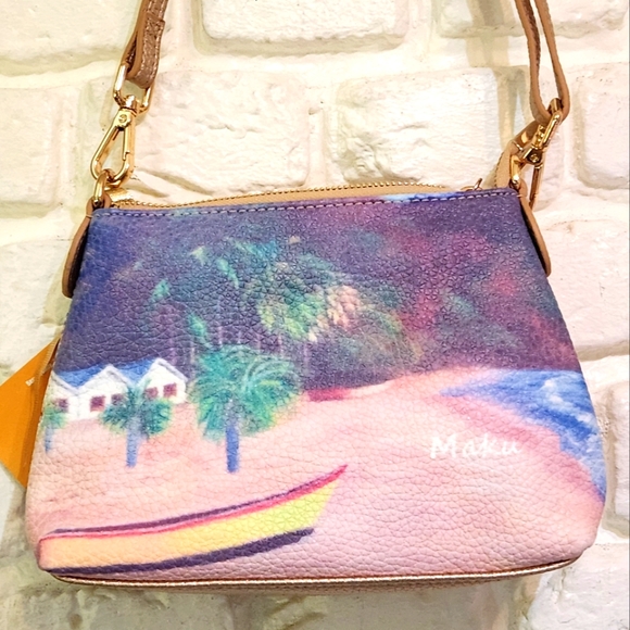 Gavy Miami | Bags | Gavy Miami Beach Scene On Gold Faux Leather Adj ...